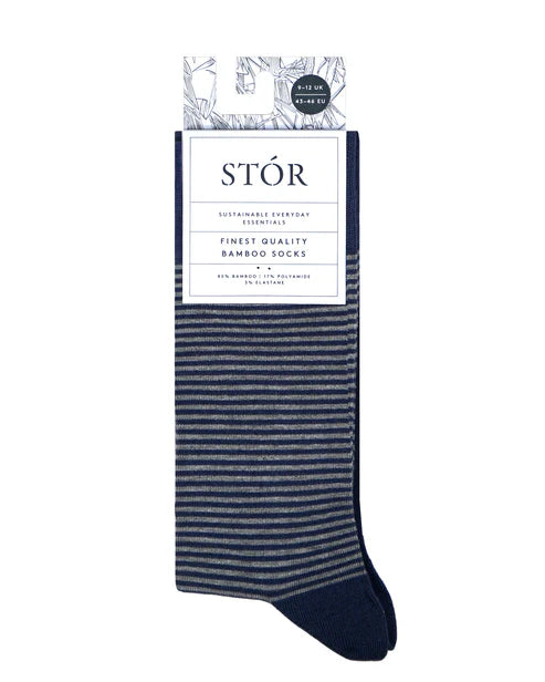 STÓR Bamboo Socks - Navy & Grey Mini Stripe – Unbound